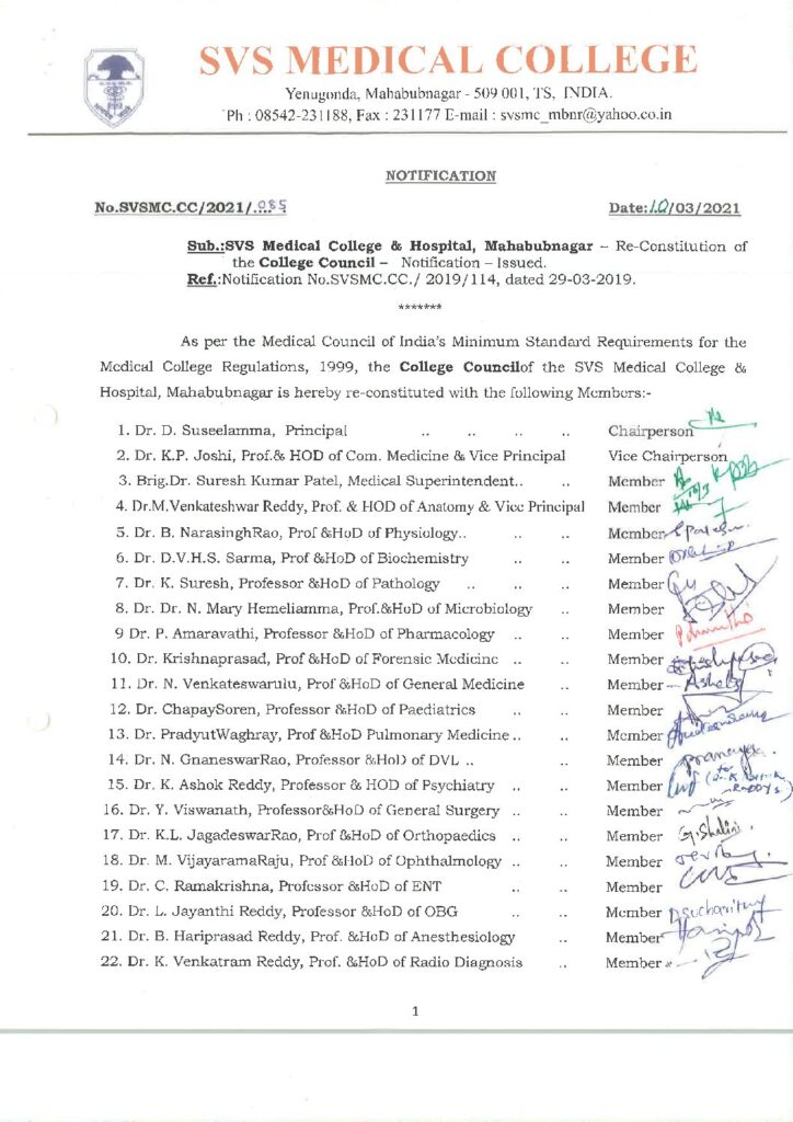 COLLEGE COUNCIL COMMITTEE – SVS Medical College